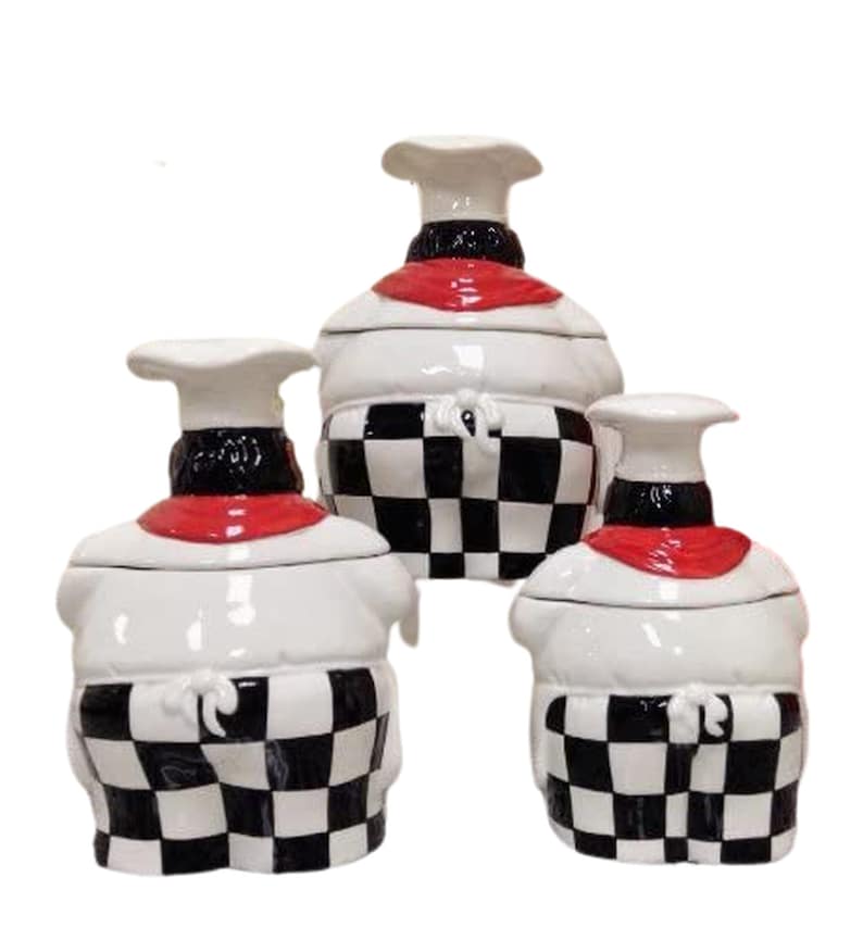 Chef Figurine Canister Set of 3 – Hand-painted Ceramic Kitchen ...