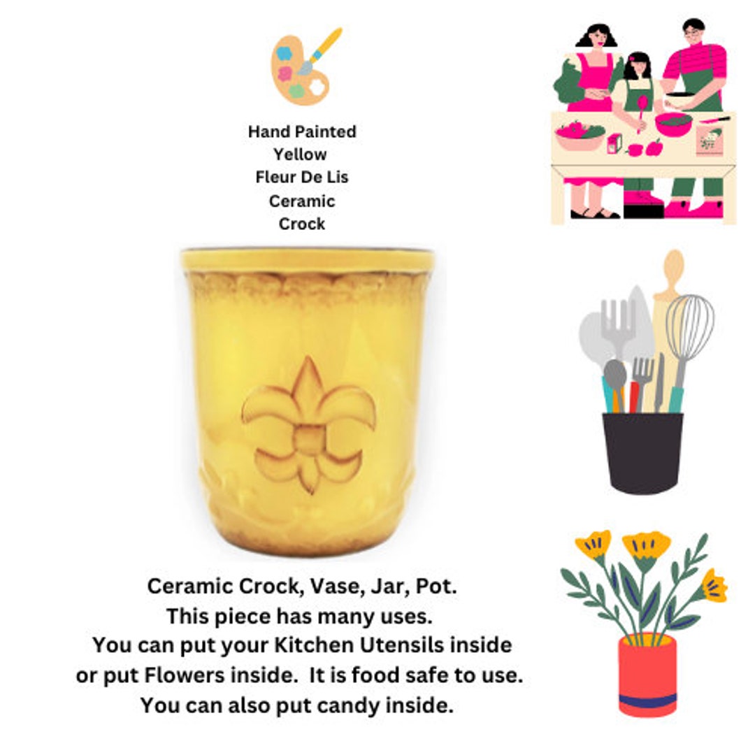 Yellow Fleur De Lis Ceramic Utensil Pot - Etsy