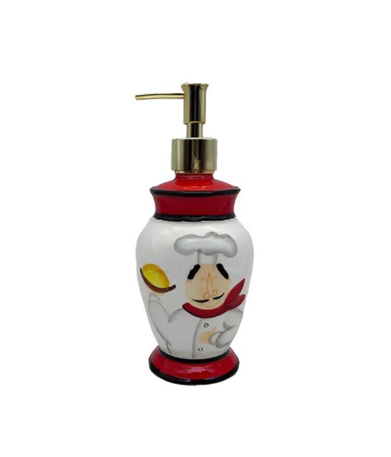 Chef Figurine Soap Dispenser – Hand‑painted Ceramic Pump for Kitchen or ...
