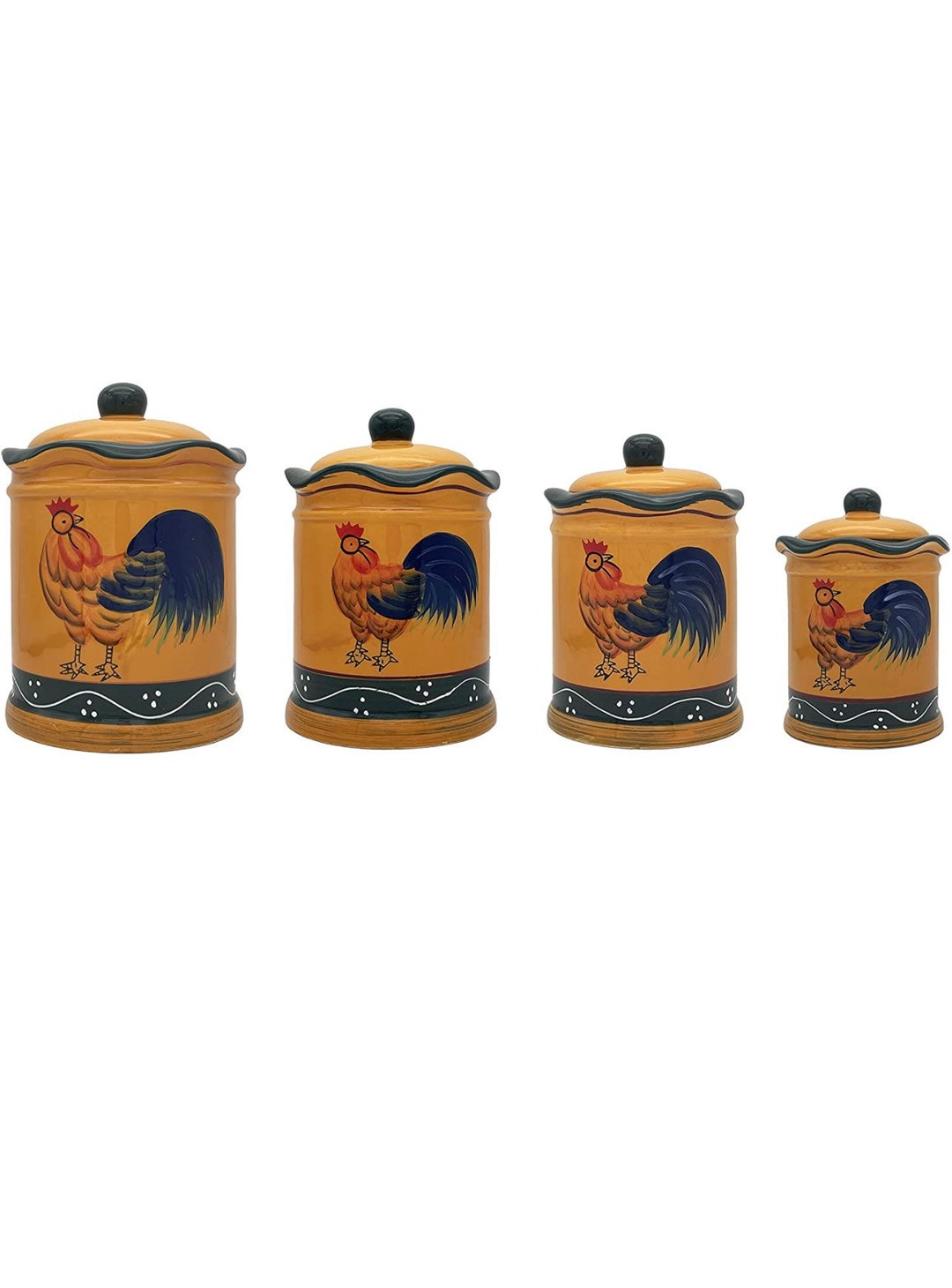 Hand Painted Rooster Ceramic Canister Set - Etsy