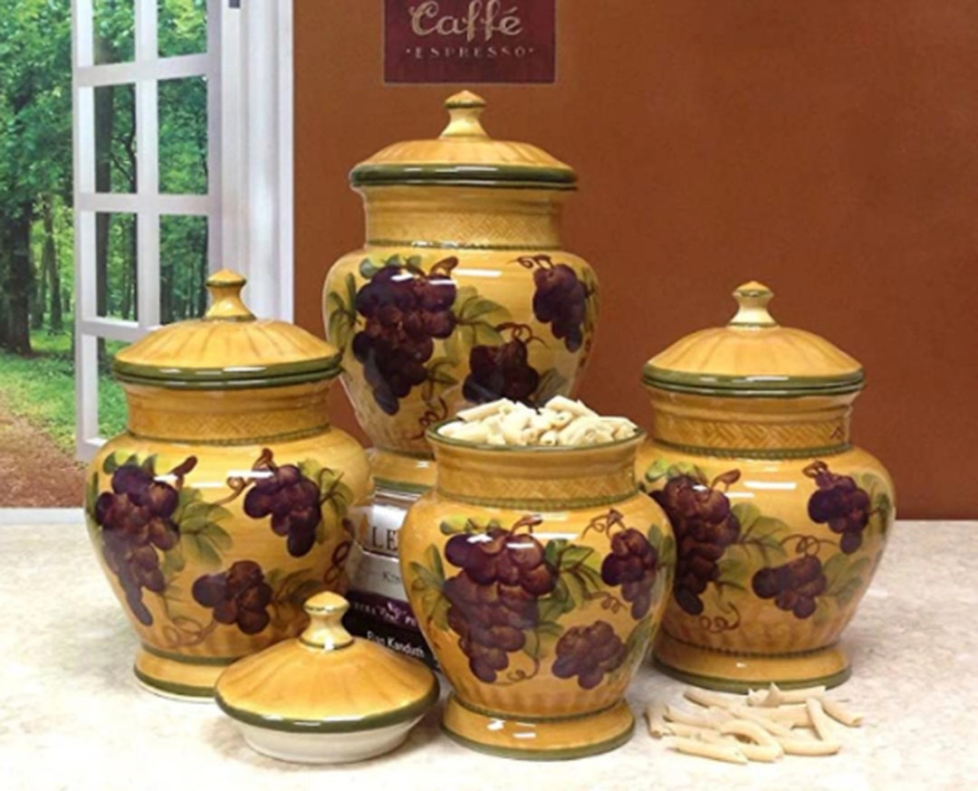 Tuscany Grape Ceramic 4pc Canister Set - Etsy Canada