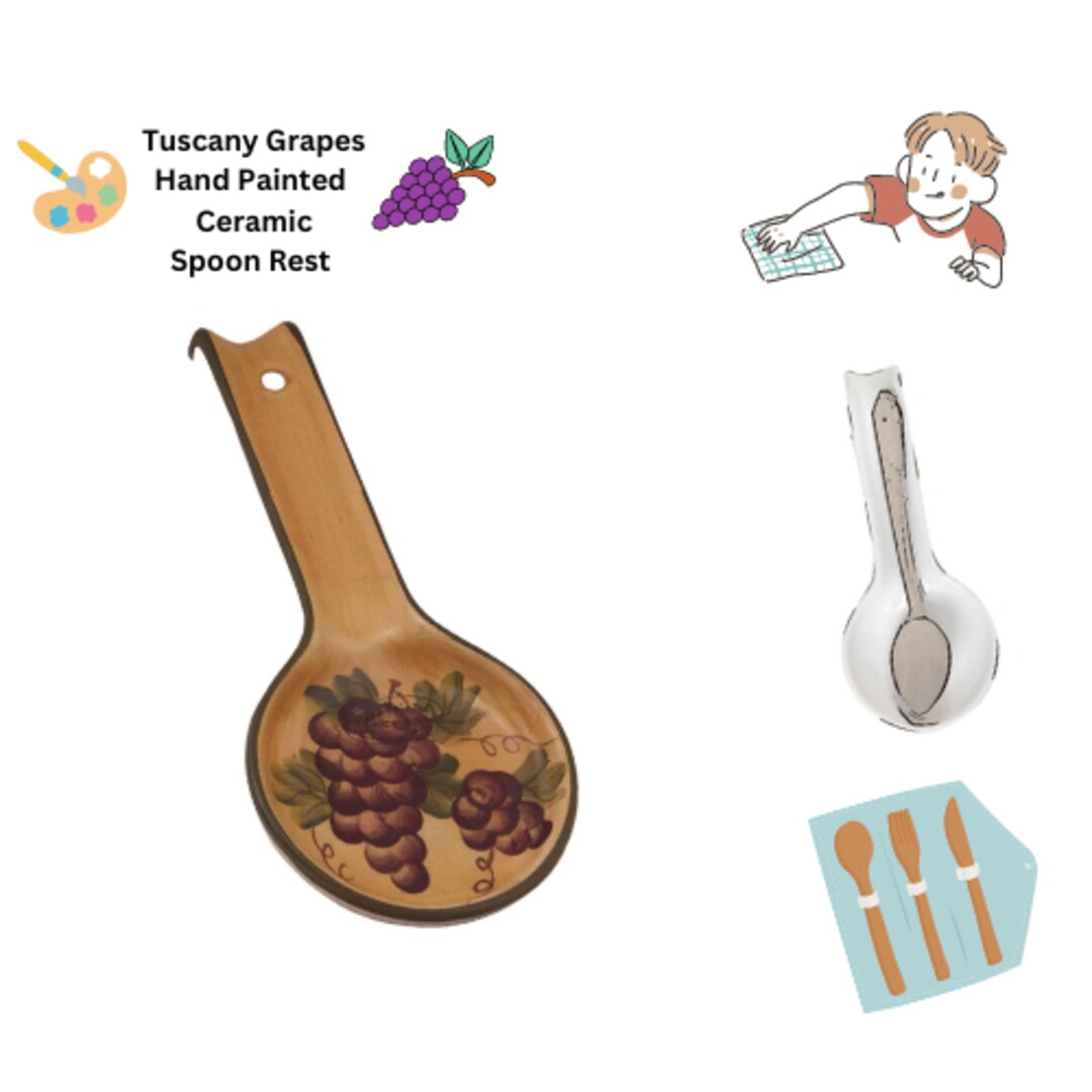 Ceramic Spoon Rest, Hand Painted Tuscany Grapes - Etsy