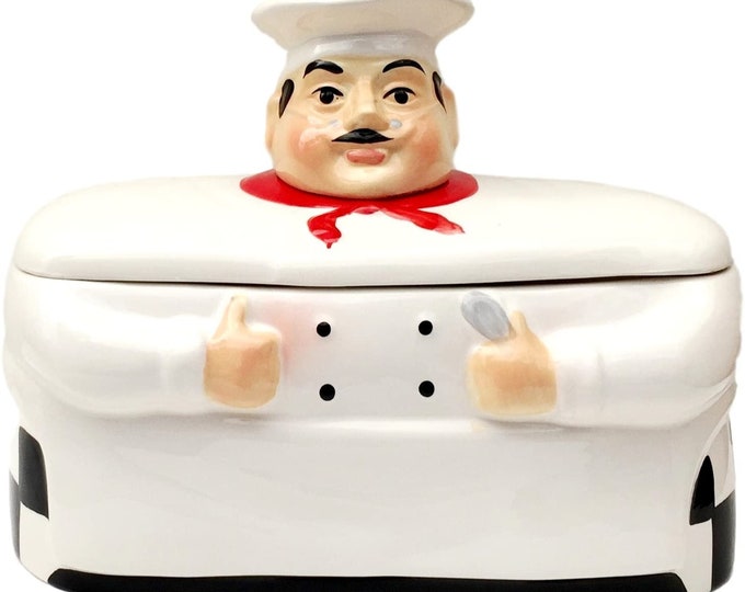 Ceramic Bread Box Canister / Hand Painted, Hand Made Kitchen Chef - Etsy