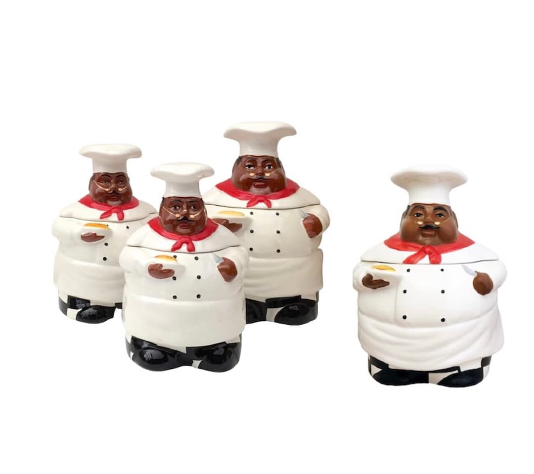 Chef Figurine Canister Set of 4 – Hand-painted Ceramic Kitchen ...