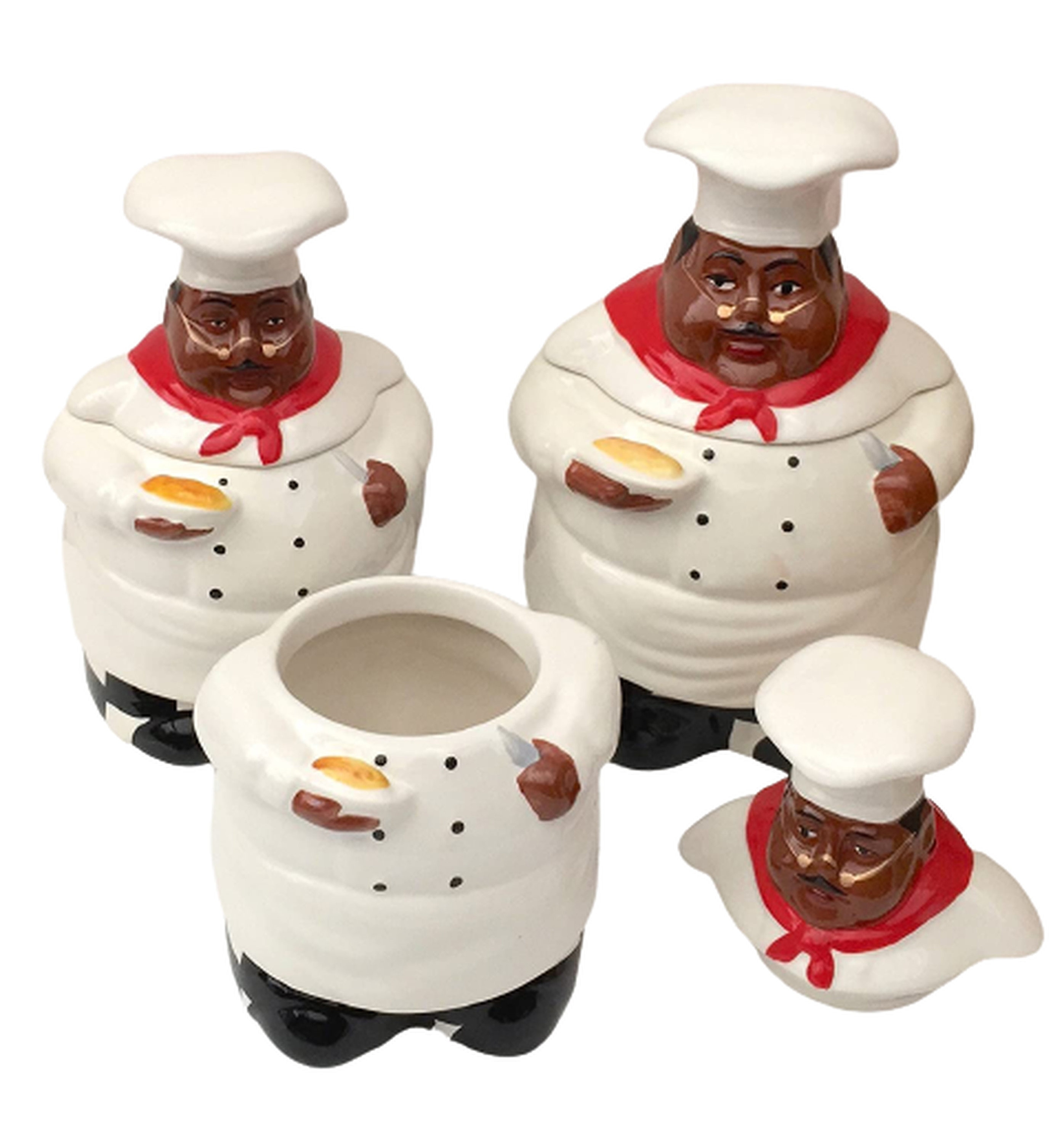 Chef Figurine Canister Set of 3 – Hand-painted Ceramic Kitchen ...