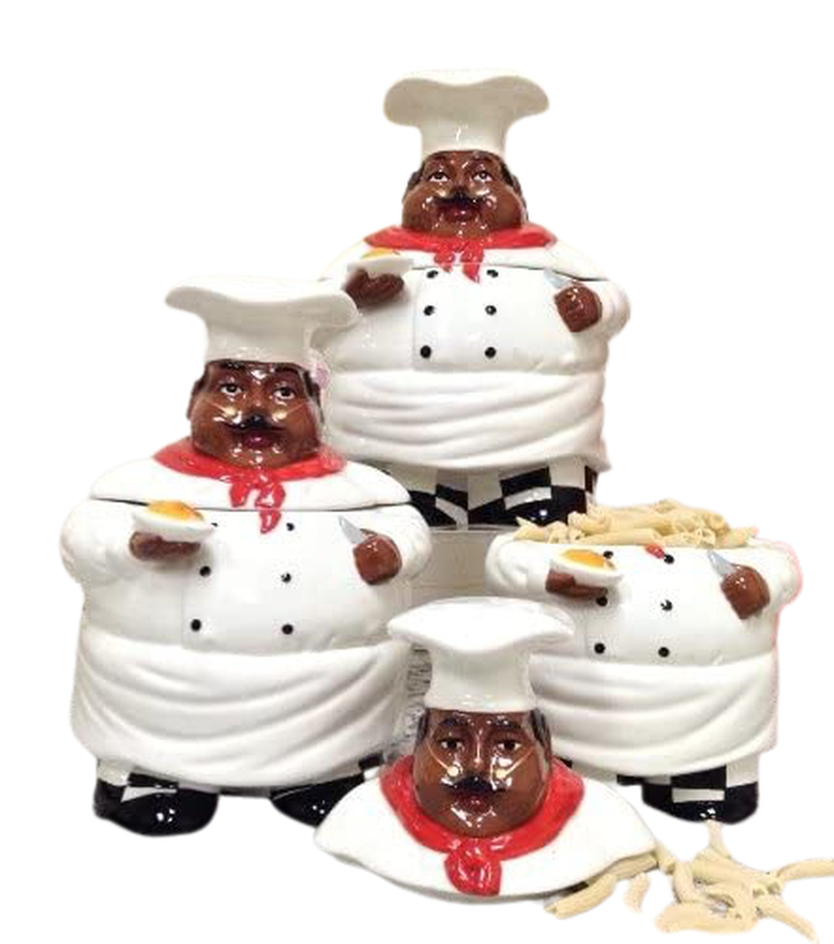 Chef Figurine Canister Set of 3 – Hand-painted Ceramic Kitchen ...