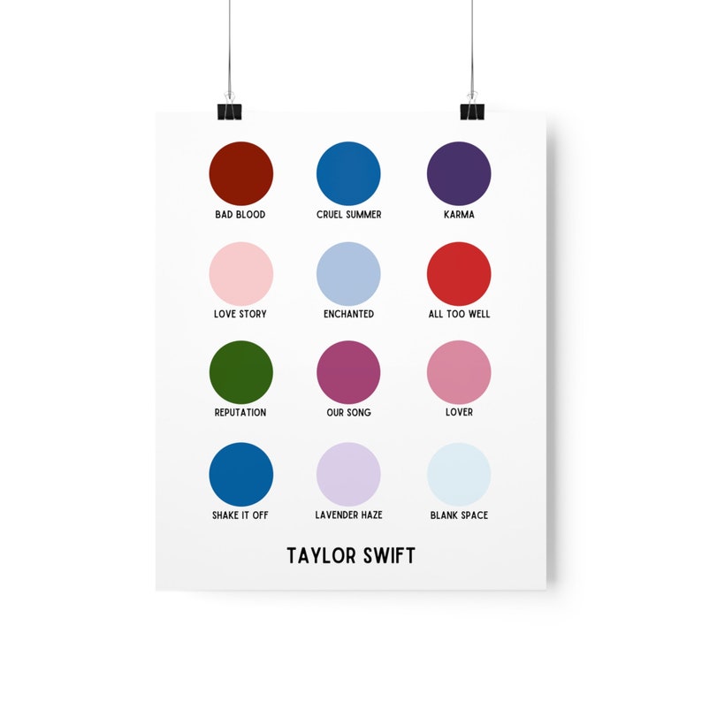 Taylor Swift Color Palette Poster - Etsy