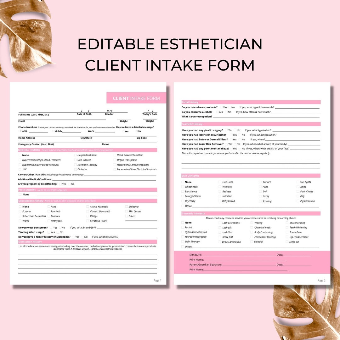 Client Intake Form, 2 Page, DIY Editable Printable Canva Template ...