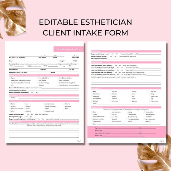 Client Intake Form 2 Page DIY Editable Printable Canva - Etsy