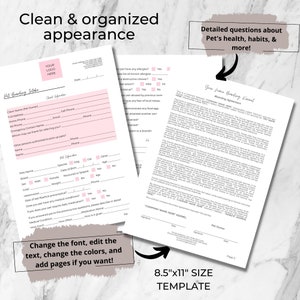 Pet Boarding Intake Form and Contract Agreement, DIY Editable Printable ...