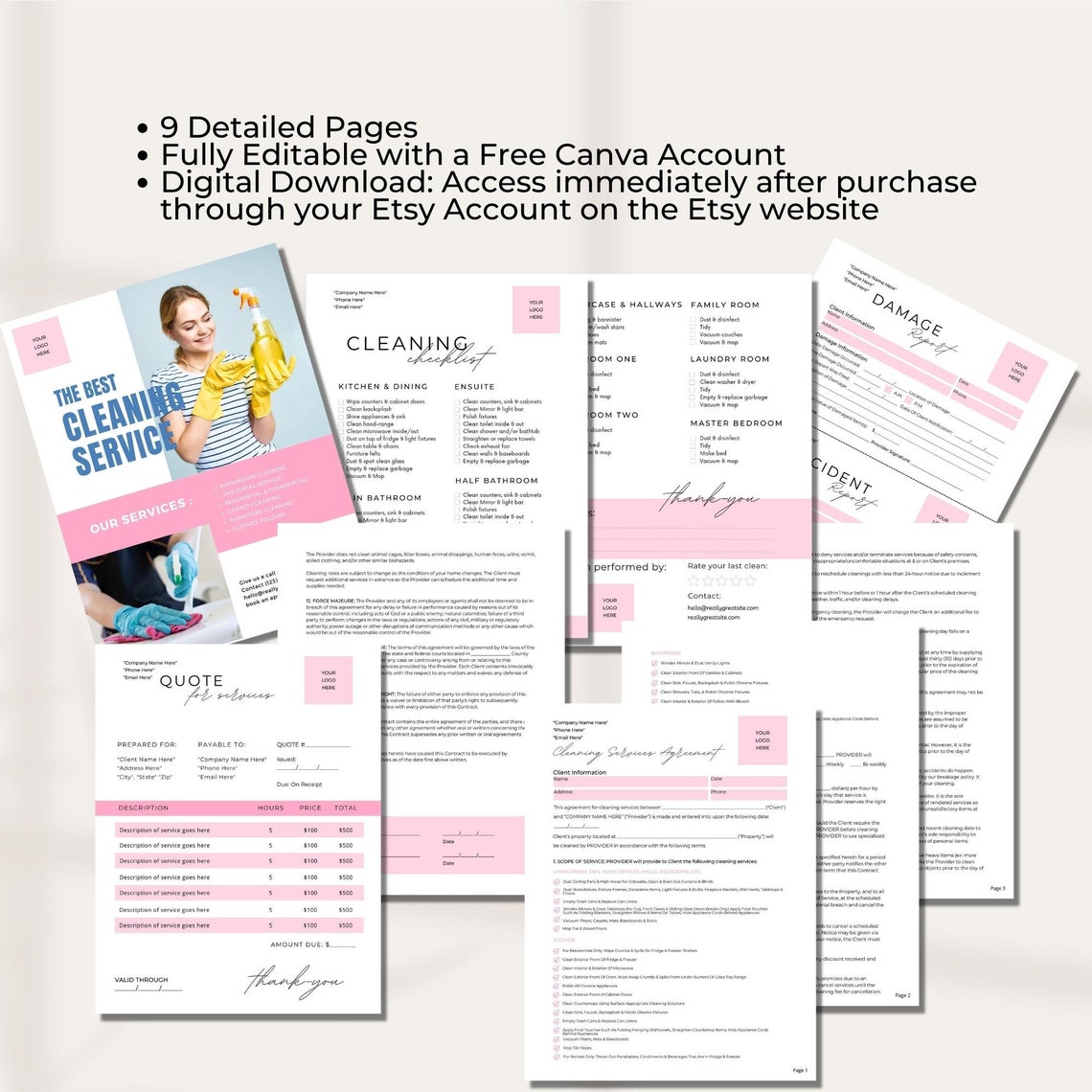 Editable Cleaning Service Contract Template: Maid & Janitor Forms ...