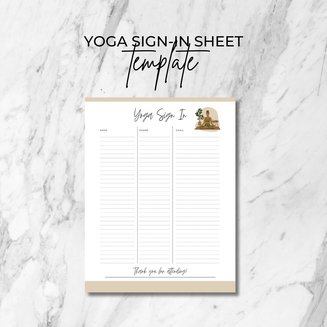 Yoga Sign-in Sheet Template, DIY Editable, Printable, Beige Sign-in ...