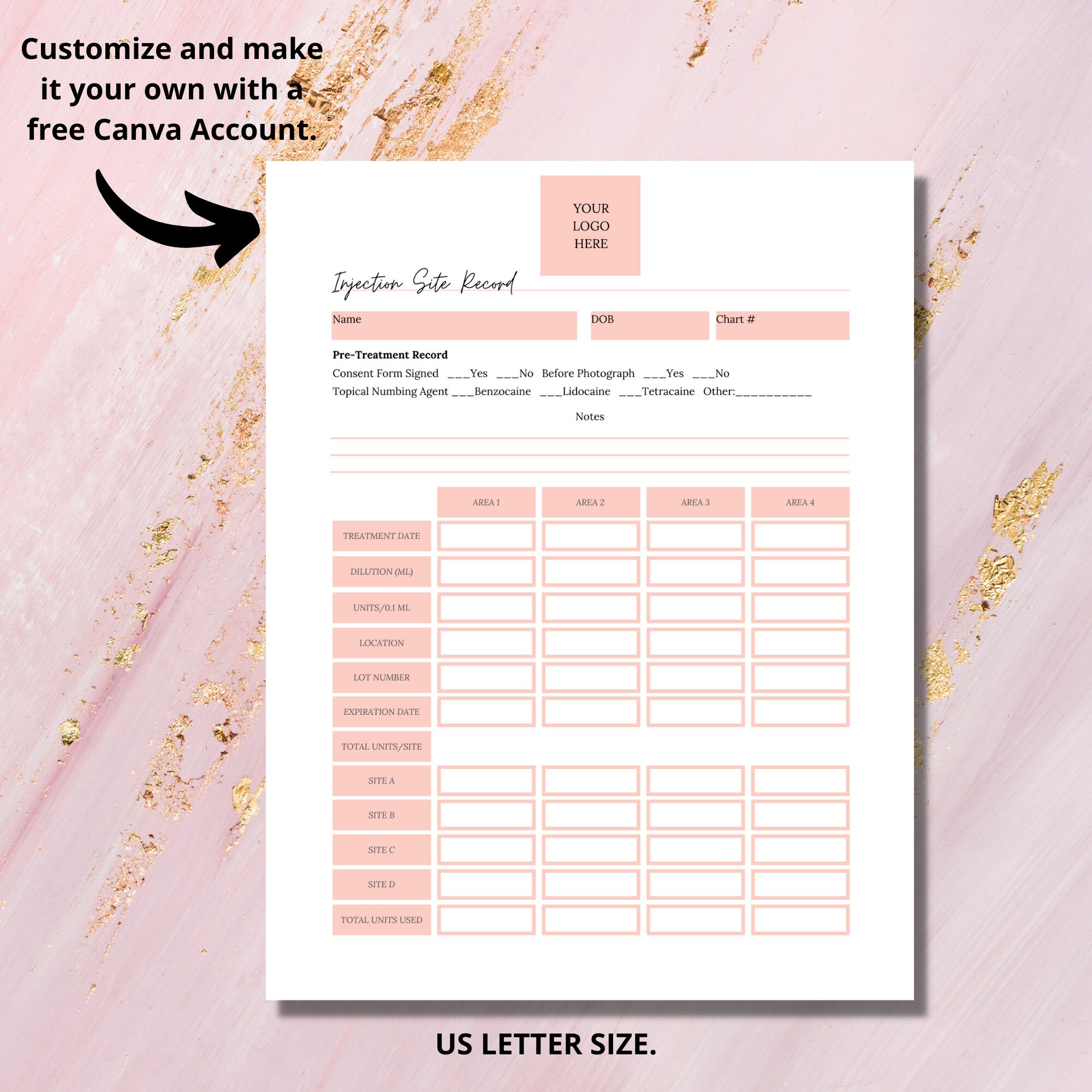 Anti-wrinkle Injection Site Record Template I Neuromodulator | Etsy