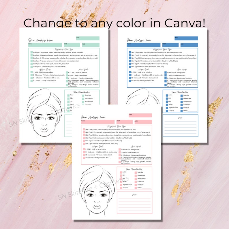 Skin Analysis Template Form DIY Editable Printable Canva - Etsy