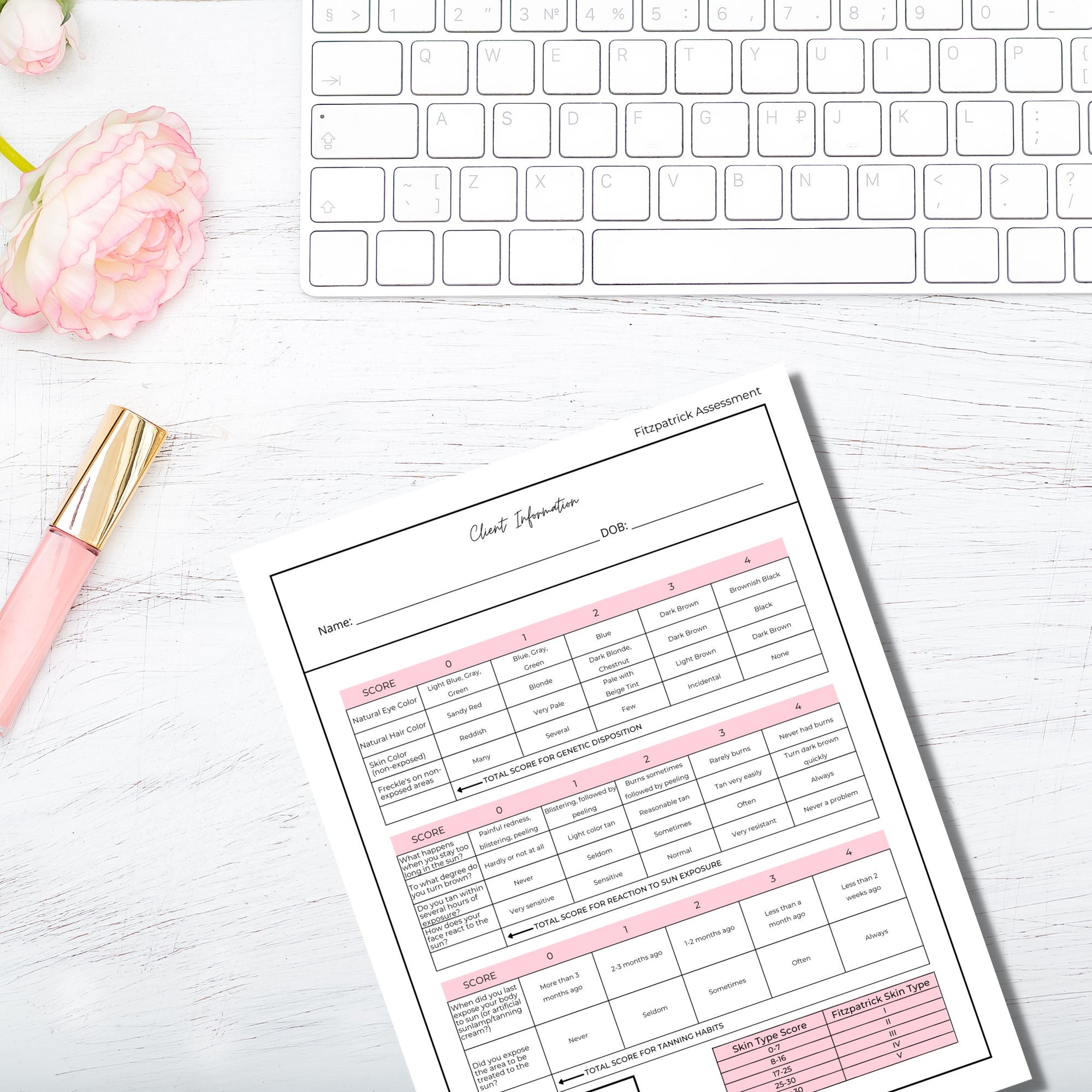 Fitzpatrick's Skin Type Questionnaire Form Printable PDF - Etsy