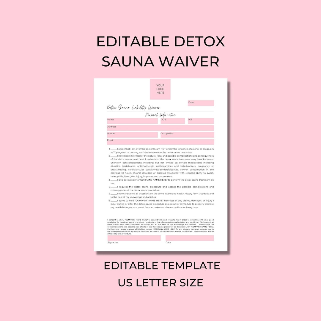 Detox Sauna Liability Waiver Form, DIY Editable Printable Canva ...