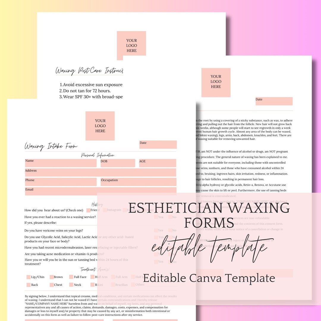 Buy Esthetician Waxing Forms, Wax Client Intake Form, Waxing Consent ...