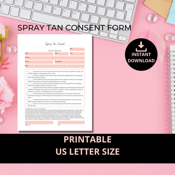 Ready to Print Spray Tan Consent Form Esthetician Business Form ...