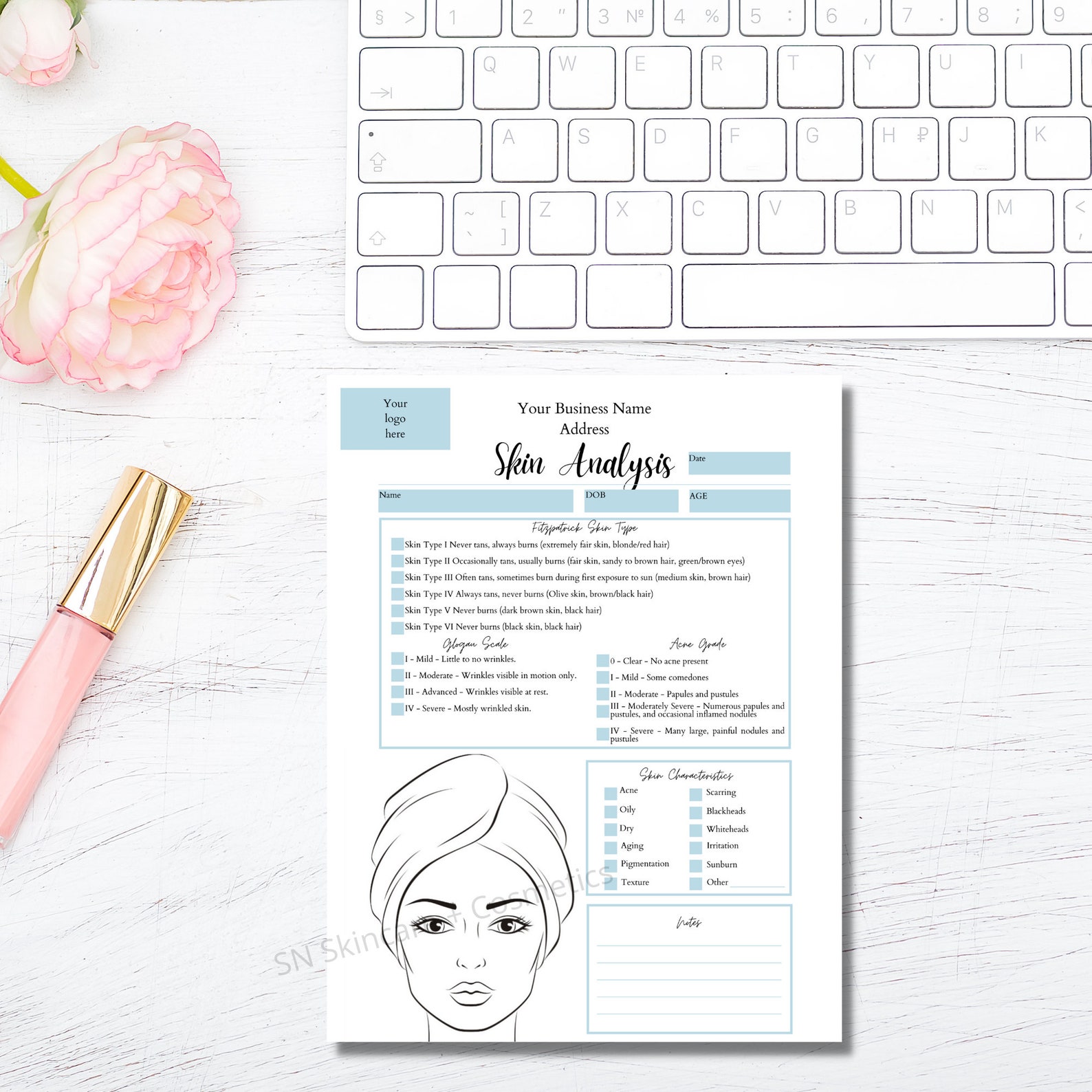 Skin Analysis Template Form DIY Editable Printable Canva - Etsy