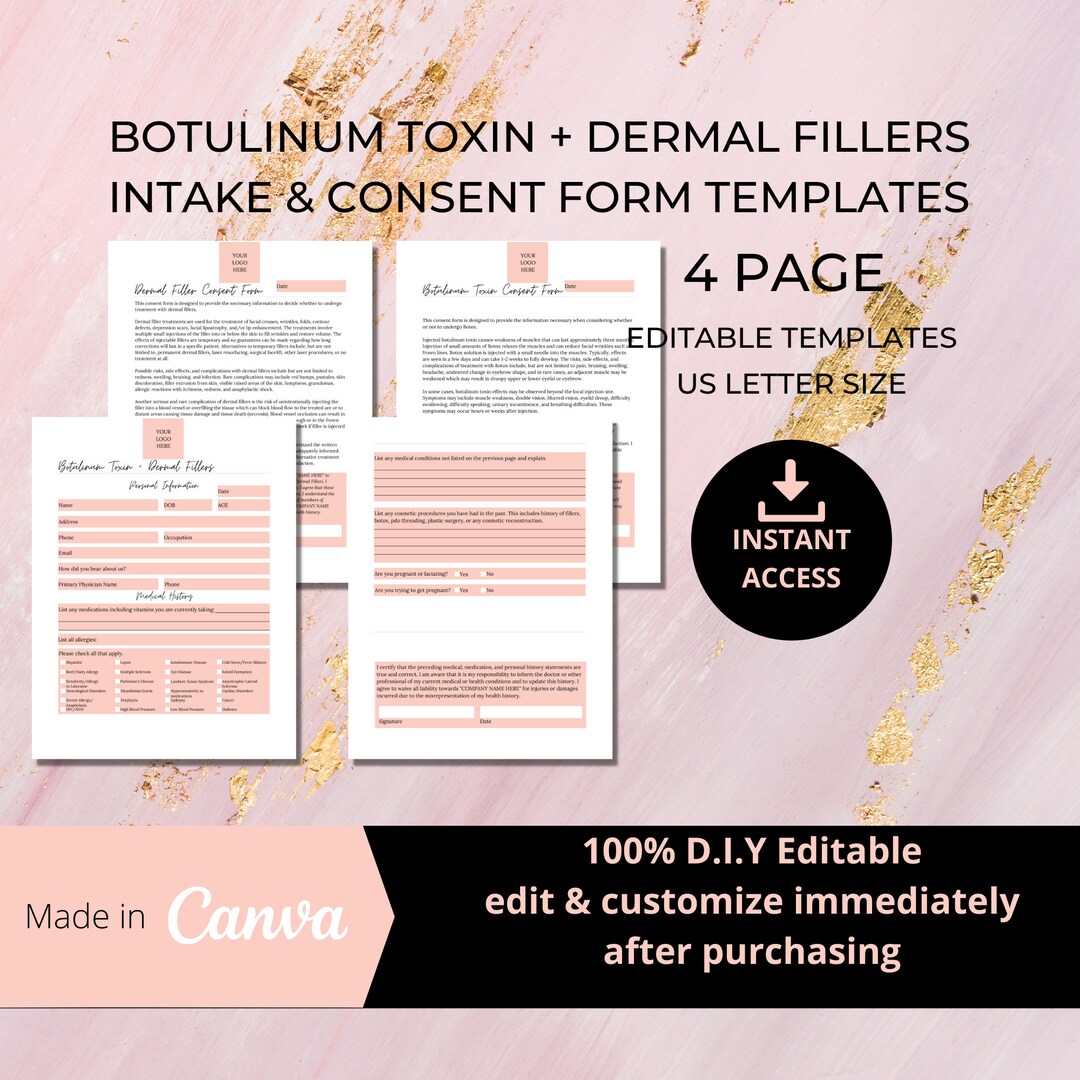 Botulinum and Dermal Filler Forms I Intake Consent I DIY Editable ...