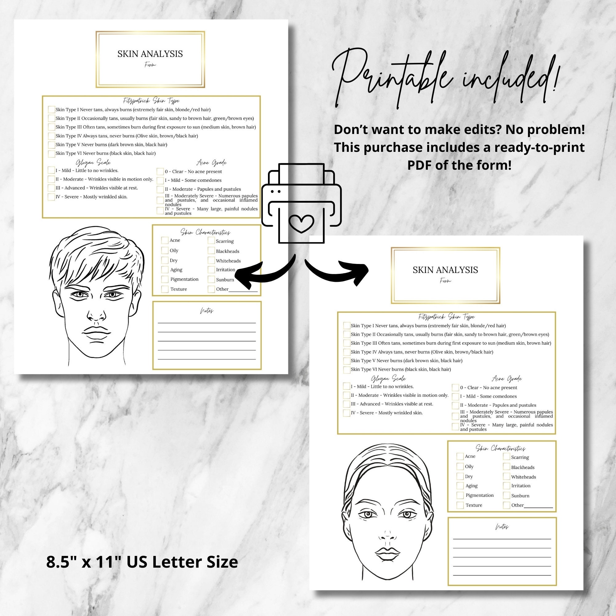 Editable Skin Analysis Canva Template: Male & Female Face Charts - Etsy ...