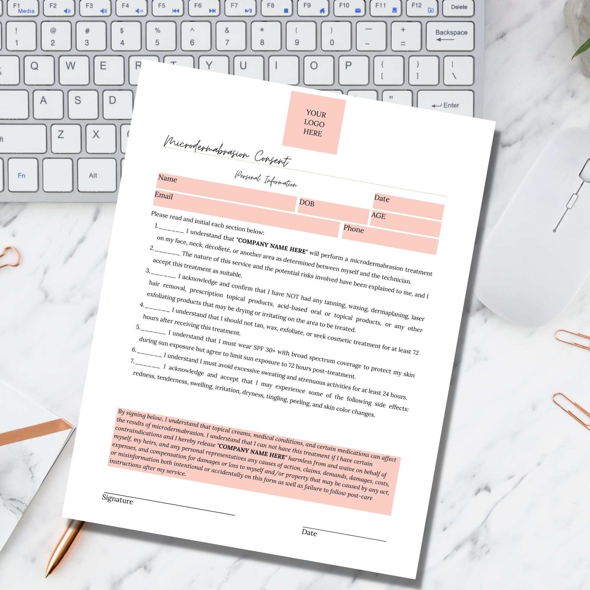 Microdermabrasion Consent Form DIY Editable Printable 1 Page - Etsy
