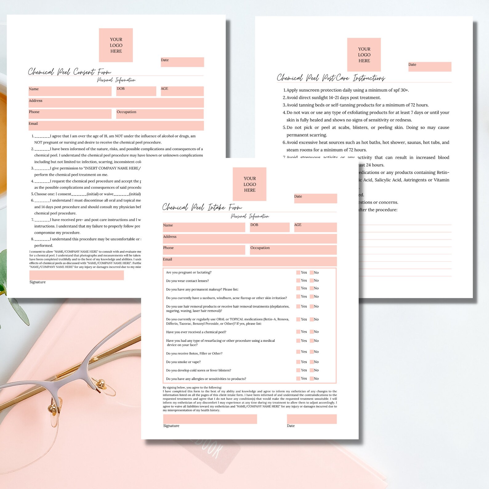 Chemical Peel Intake Consent Aftercare Forms I DIY Editable | Etsy