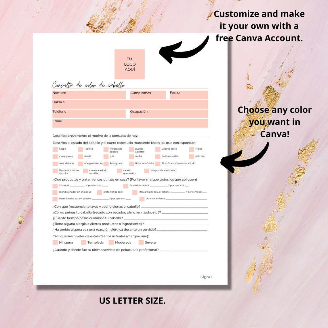 Spanish Hair Color Consultation Form I DIY Editable Printable | Etsy