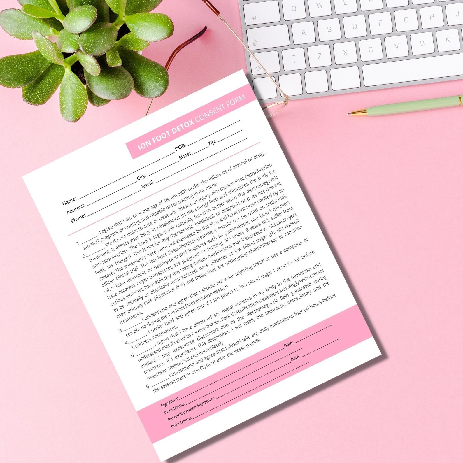 Ion Foot Detoxification Consent Form DIY Editable 1 Page - Etsy