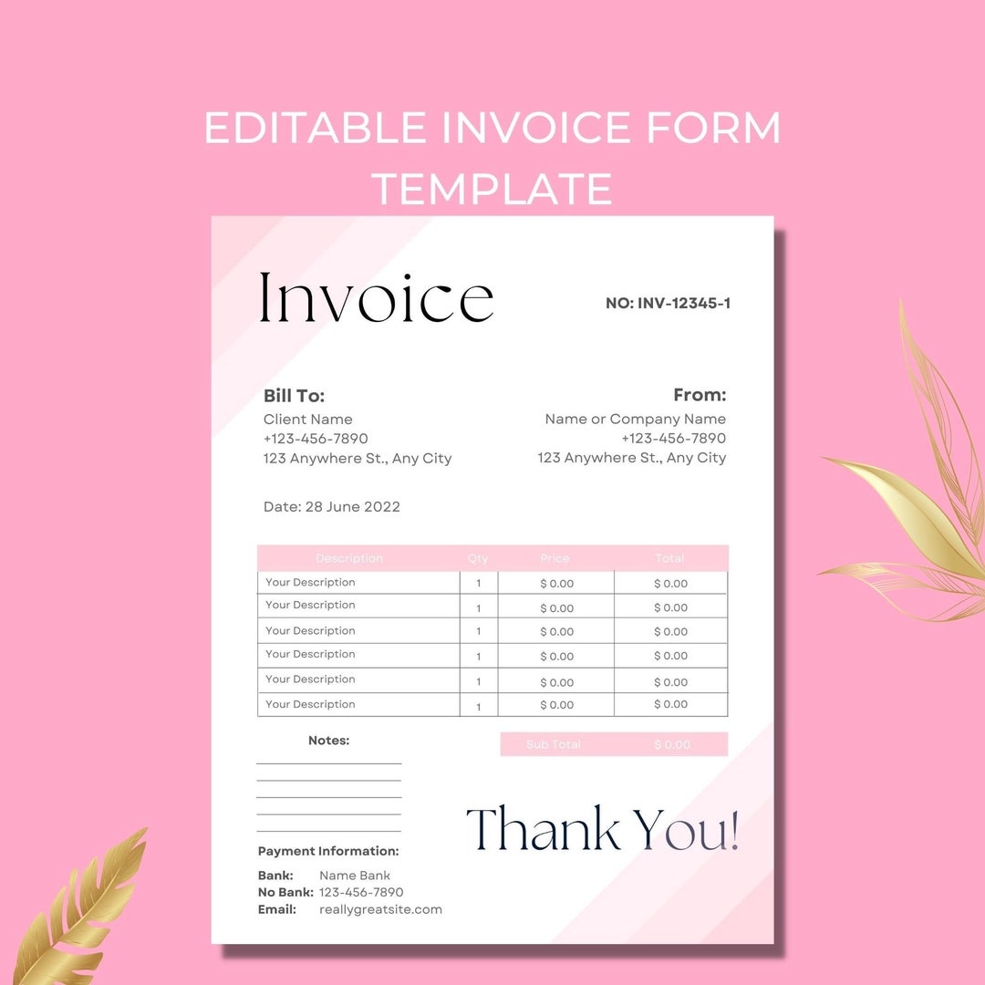 Editable Invoice Form Template, Small Business Invoice Form Template ...