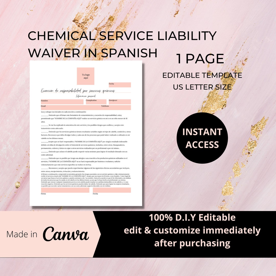 Spanish Chemical Service Treatment Waiver Consent Form I DIY Editable ...