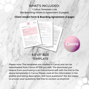 Pet Boarding Intake Form and Contract Agreement, DIY Editable Printable ...