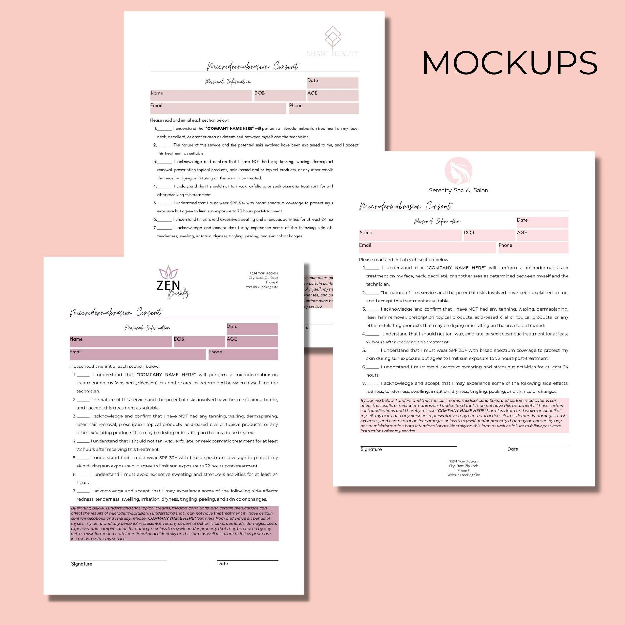 Microdermabrasion Consent Form DIY Editable Printable 1 Page - Etsy