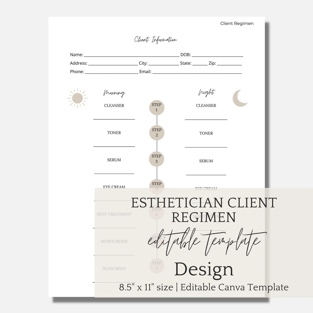 Esthetician Client Regimen Template, Skincare Plan (editable Canva ...