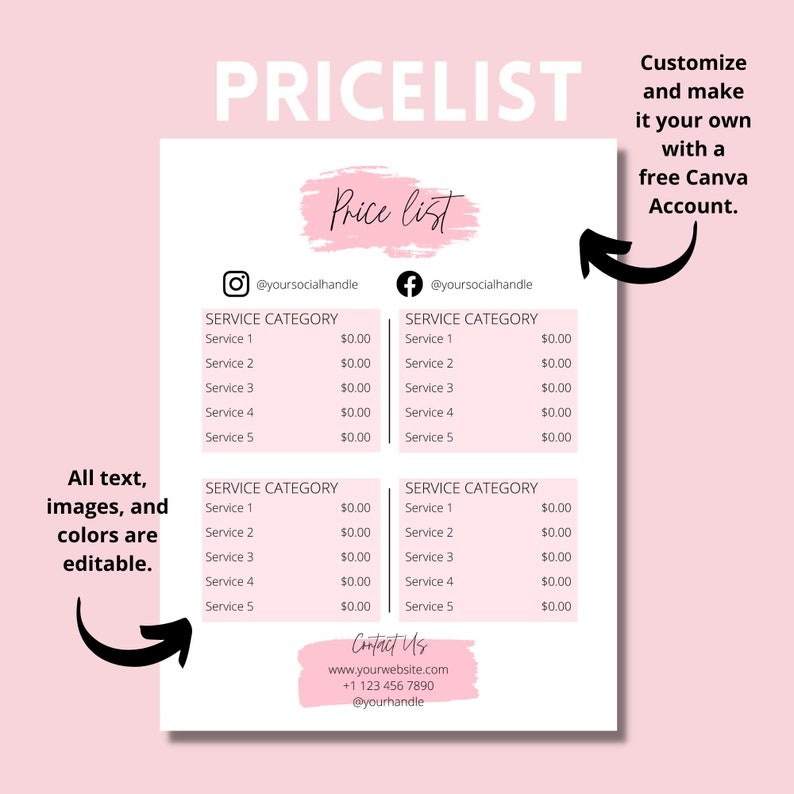 Editable Esthetician Price List Menu Template I Day Spa Price Etsy UK