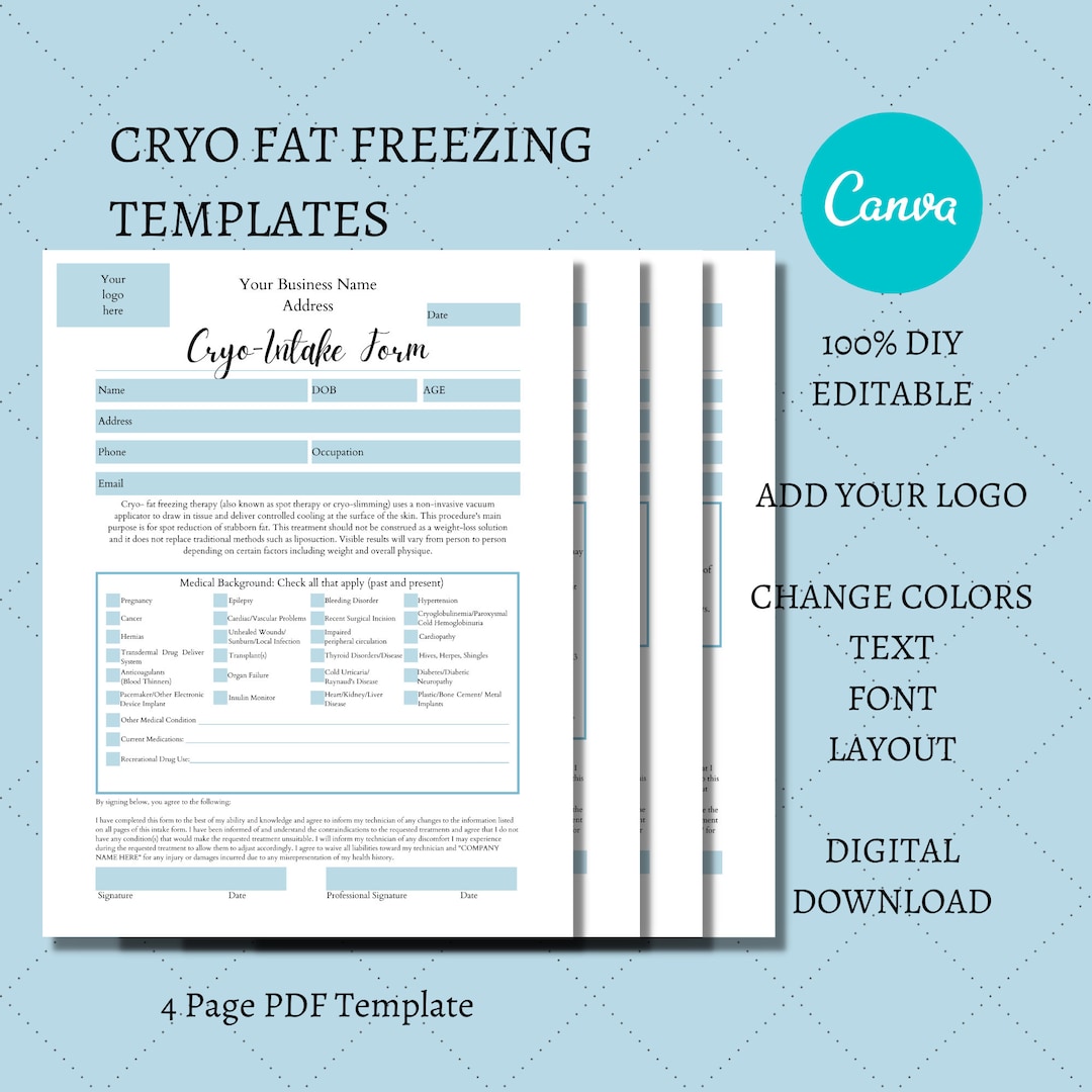 Cryotherapy Intake and Consent Form, DIY Editable, Printable, Canva ...