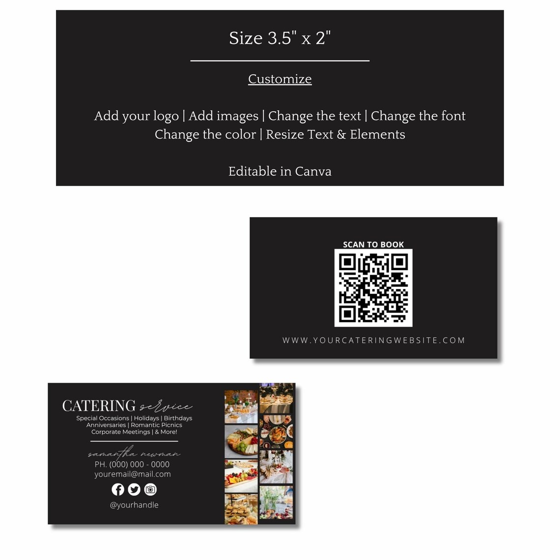 Editable Catering Business Card Template, Food Service (canva Design ...