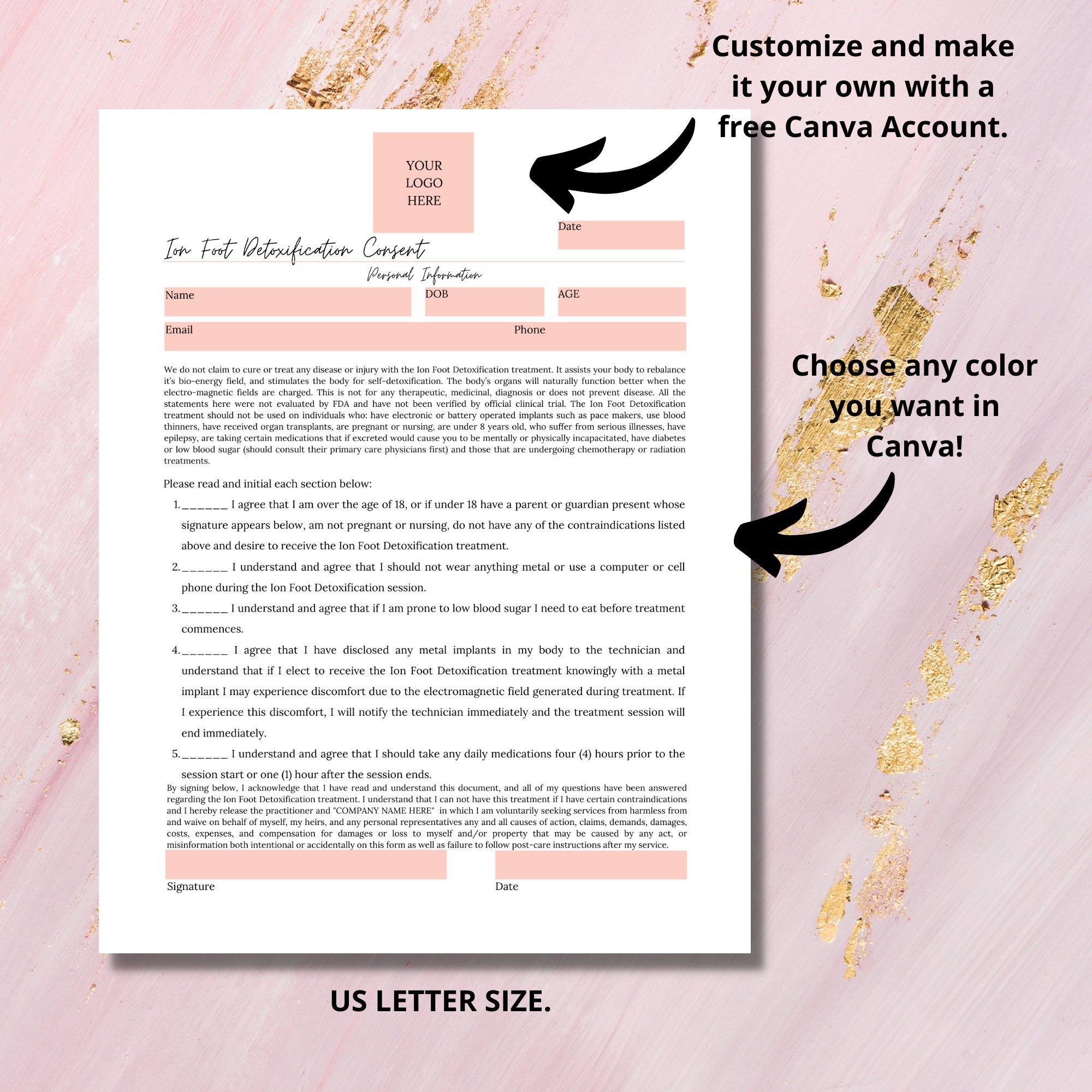 Ion Foot Detoxification Consent Form I DIY Editable 1 Page - Etsy Canada