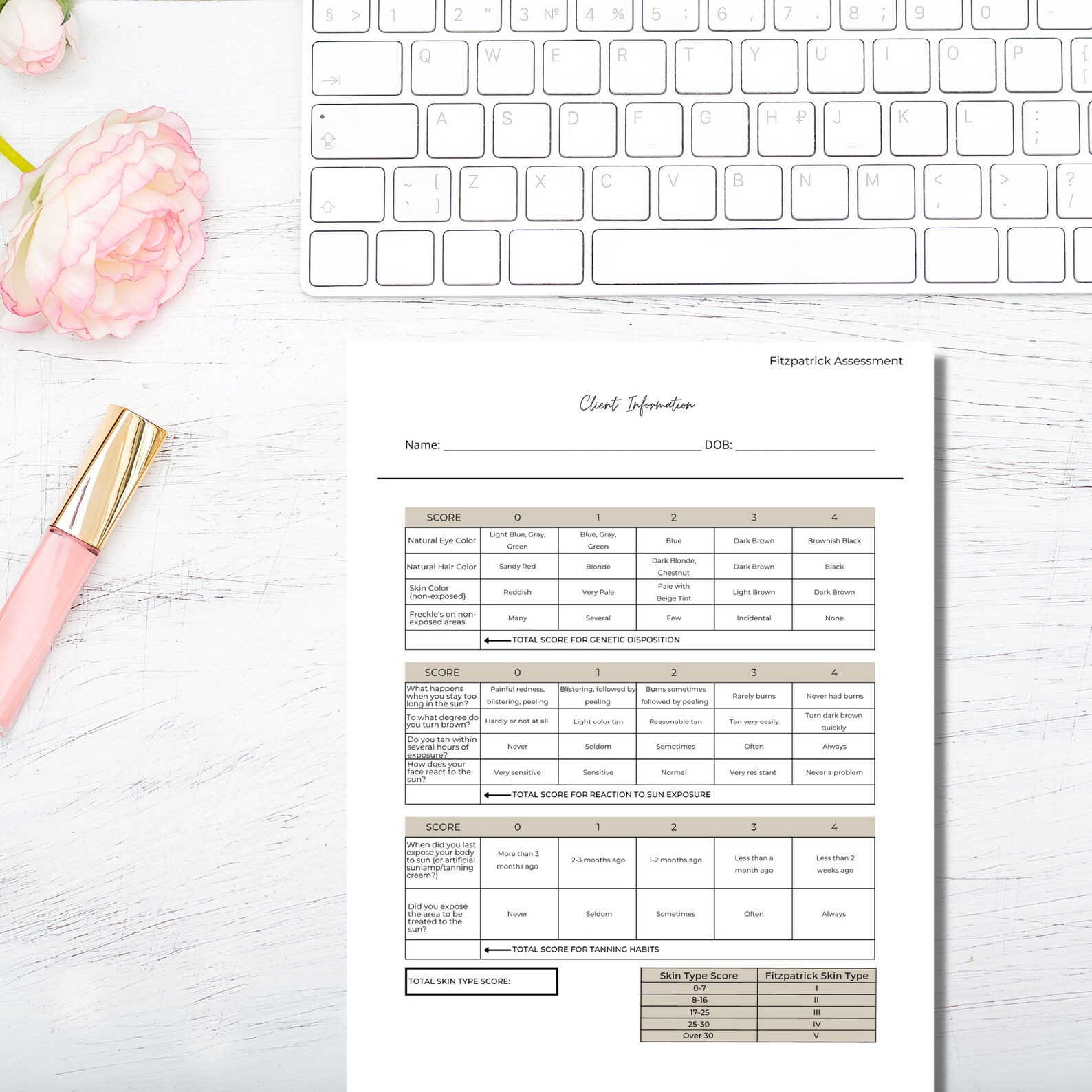 Fitzpatrick's Skin Type Questionnaire Form, Printable PDF for ...