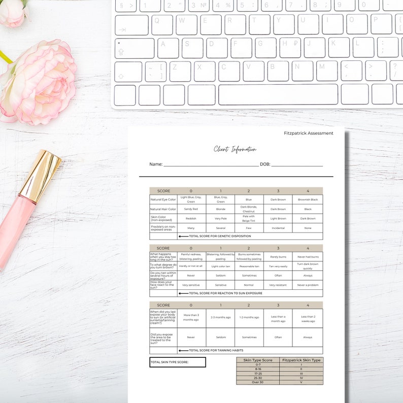 Fitzpatrick Skin Type Questionnaire Form, Printable PDF for Esthetician ...