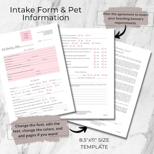 Pet Boarding Intake Form & Contract, Editable Canva Template (digital ...