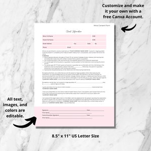 Esthetician Minor Consent Form, Facial Consent, DIY Editable, Printable PDF, Canva Template ...