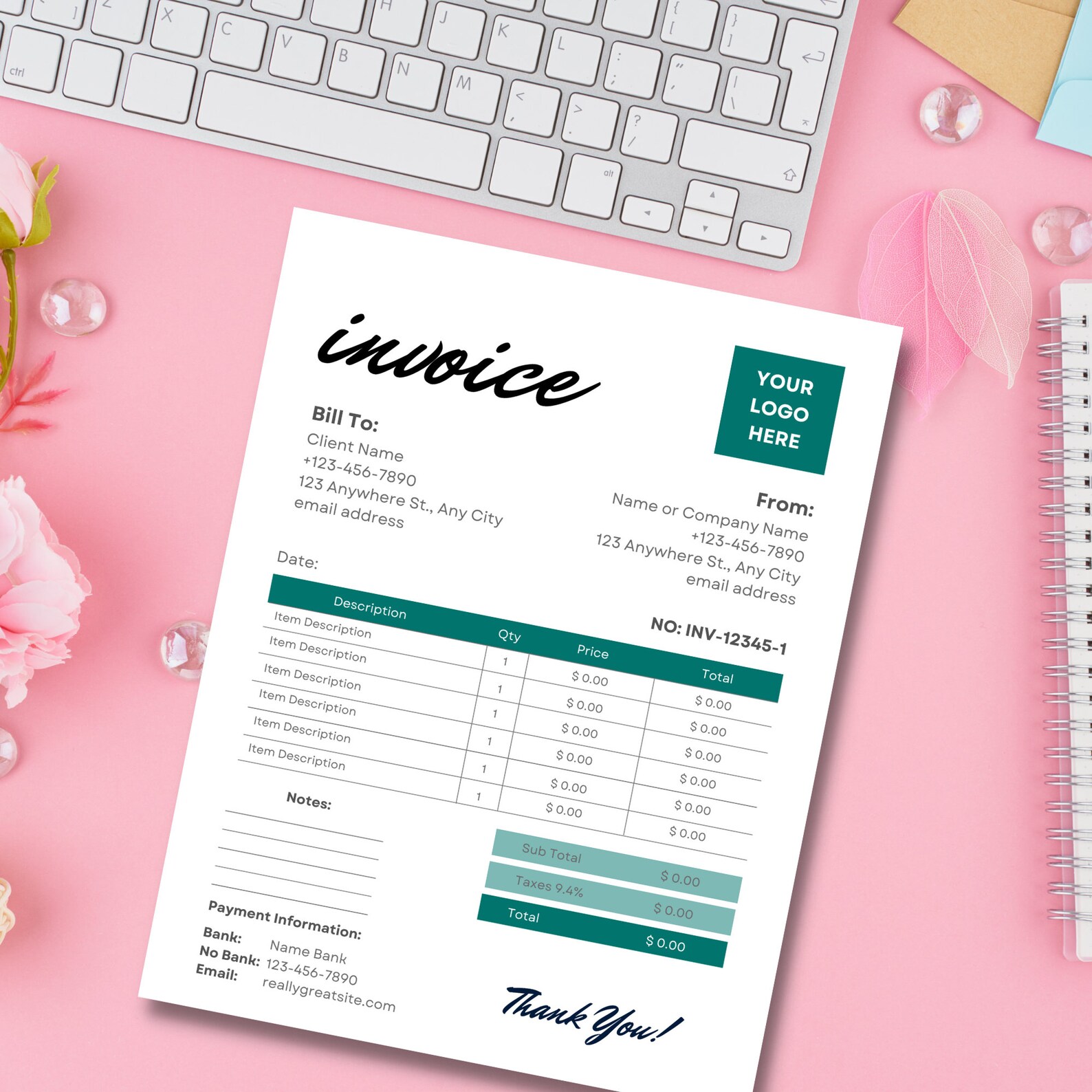 Invoice Editable Template, Printable Order Form Invoice, 5 Premade ...