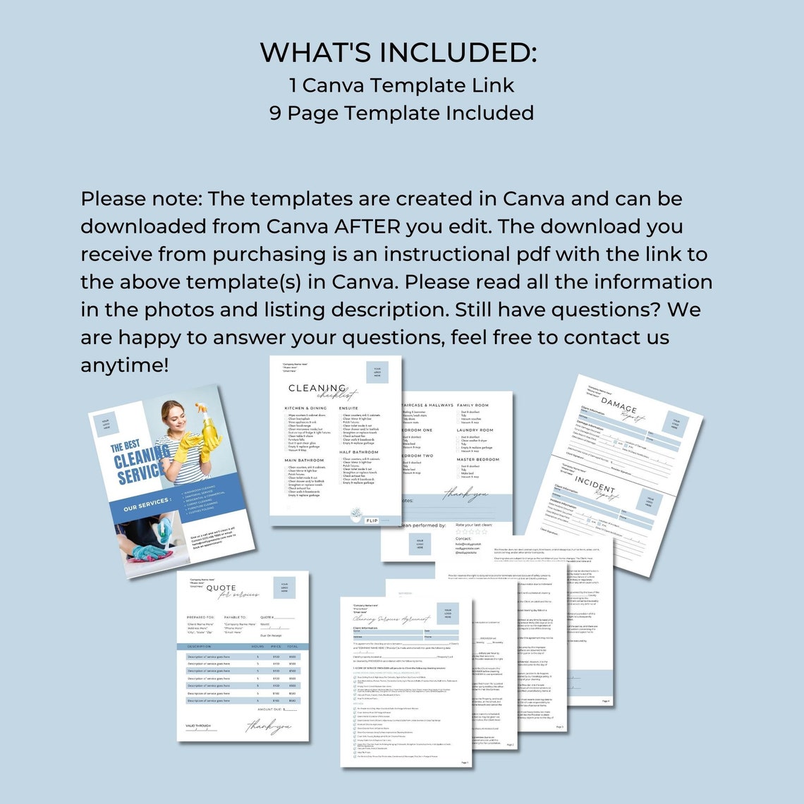 EDITABLE Cleaning Service Contract Bundle Maid Forms CANVA - Etsy