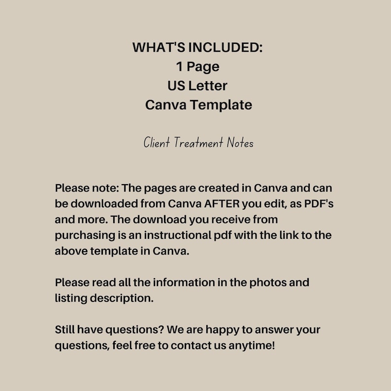 Client Treatment Notes Form DIY Editable Canva Template - Etsy