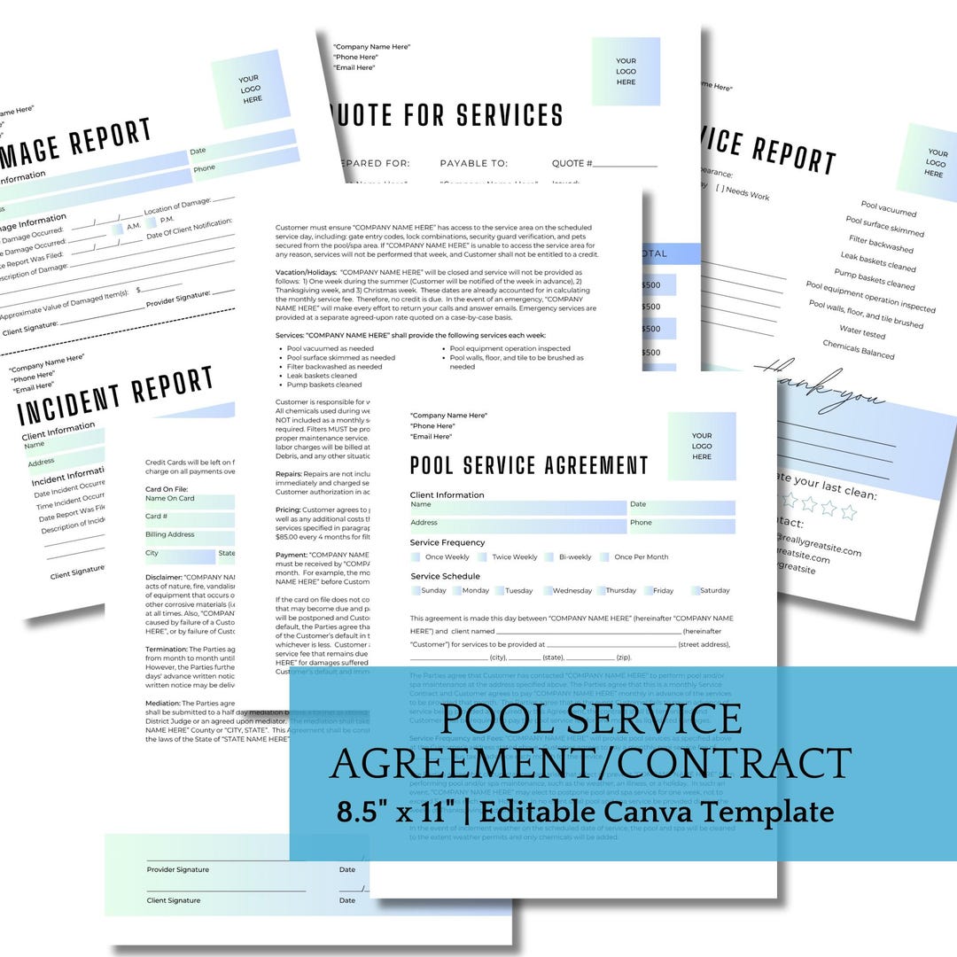 Editable Pool Cleaning Service Contract Agreement Template ...