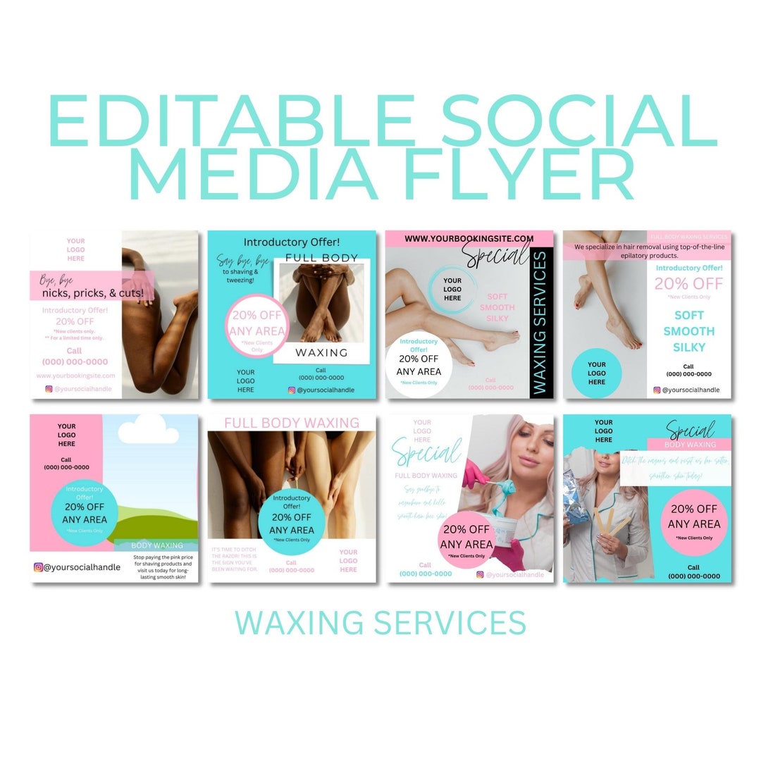 Body Waxing Social Media Flyer 8 Editable E-flyer Designs - Etsy