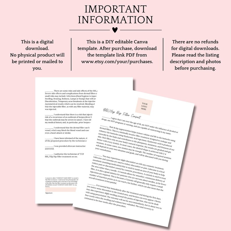 BBL Hip Dip Filler Forms, Med Spa Consent, Canva Template - Etsy UK