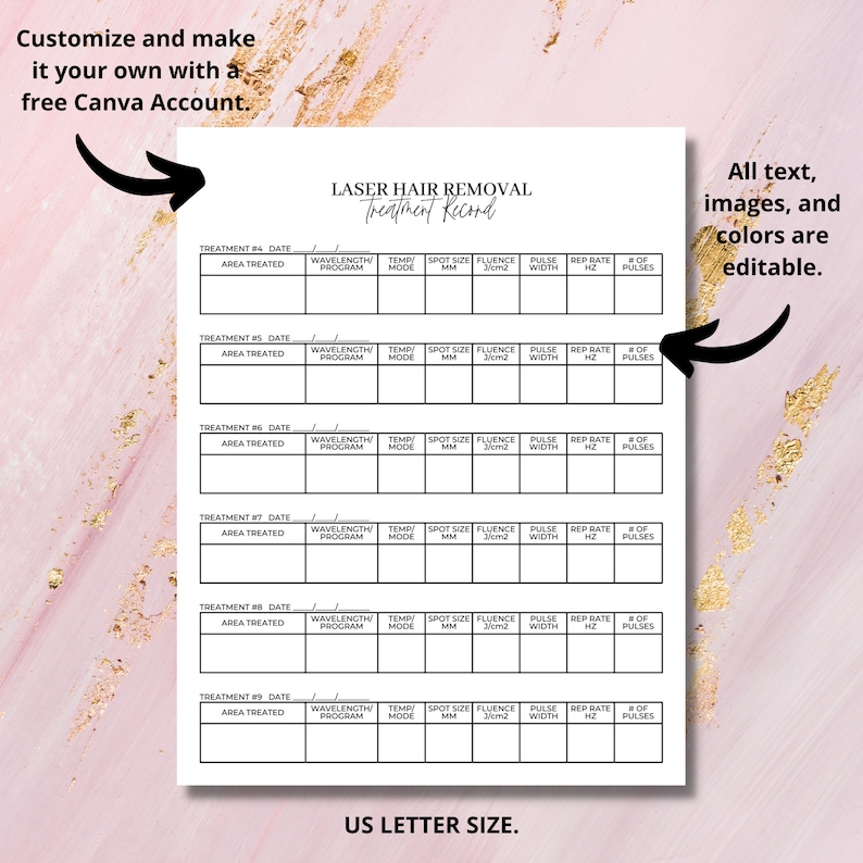 EDITABLE Laser Hair Removal Treatment Record Chart I Canva - Etsy