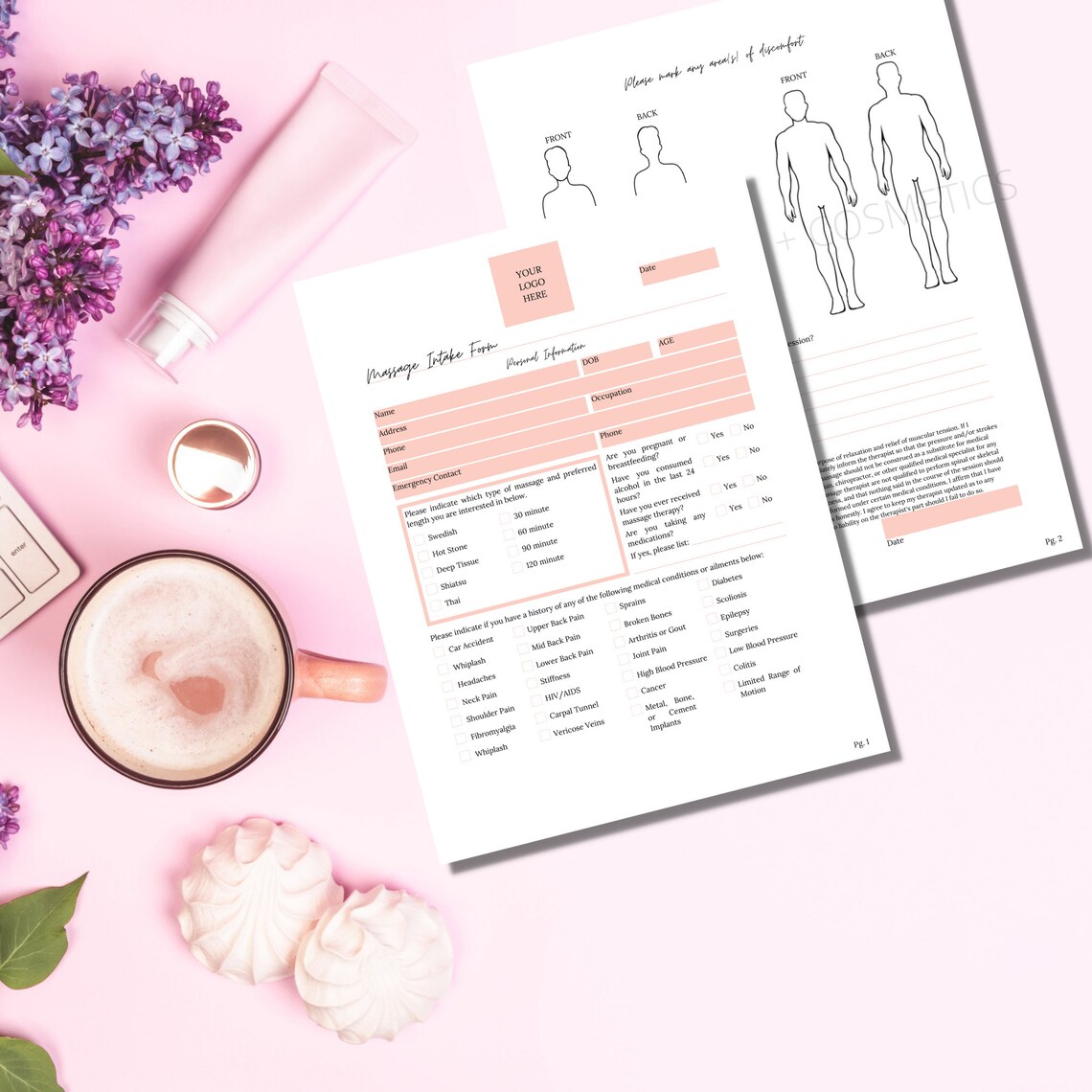 Massage Intake Consent Form With Body Charts I DIY Editable - Etsy